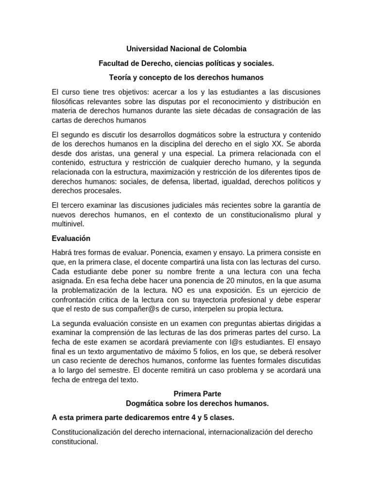 Programa Teoria y Concepto de Los Derechos Humanos. 2024-2 | PDF | Derechos humanos | Justicia