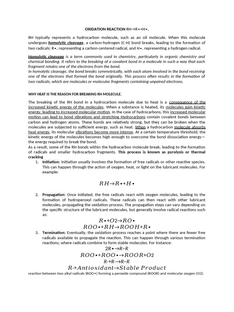 Oxidation Reaction in Detail | PDF | Radical (Chemistry) | Chemical Bond