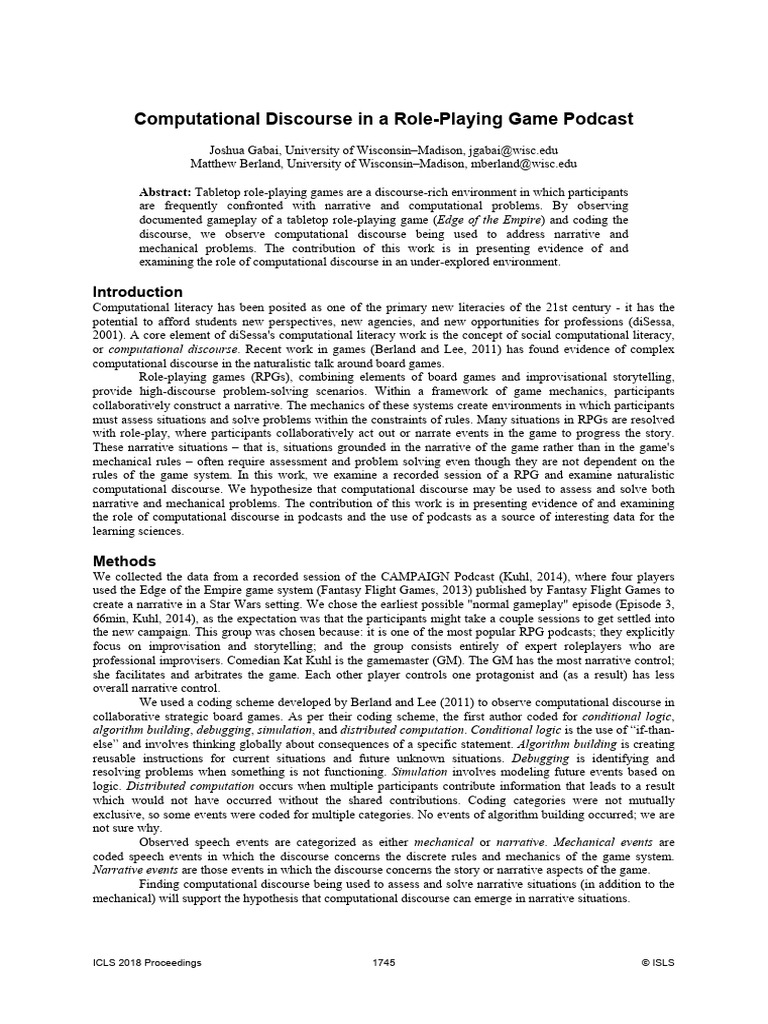 Computational Discourse in RPG Podcasts | PDF | Role Playing Games ...