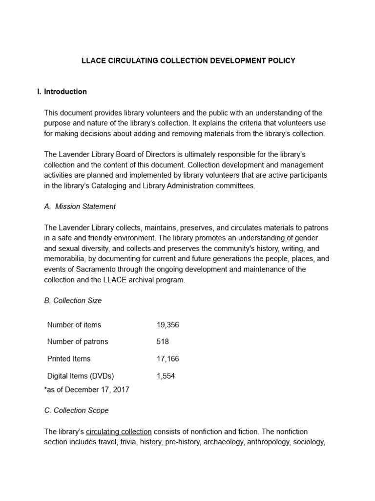 LLACE Final Collection Development Policy | PDF | Lgbt | LGBTQIA+ Studies