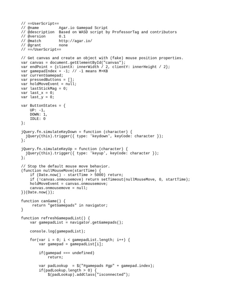 Agar - Io Gamepad Userscript | PDF | Software | Computing