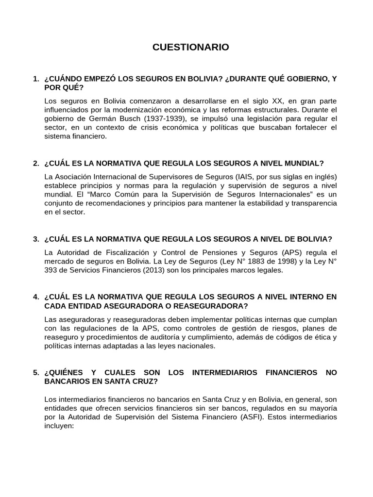 CUESTIONARIO | PDF | Seguro | Póliza de seguros