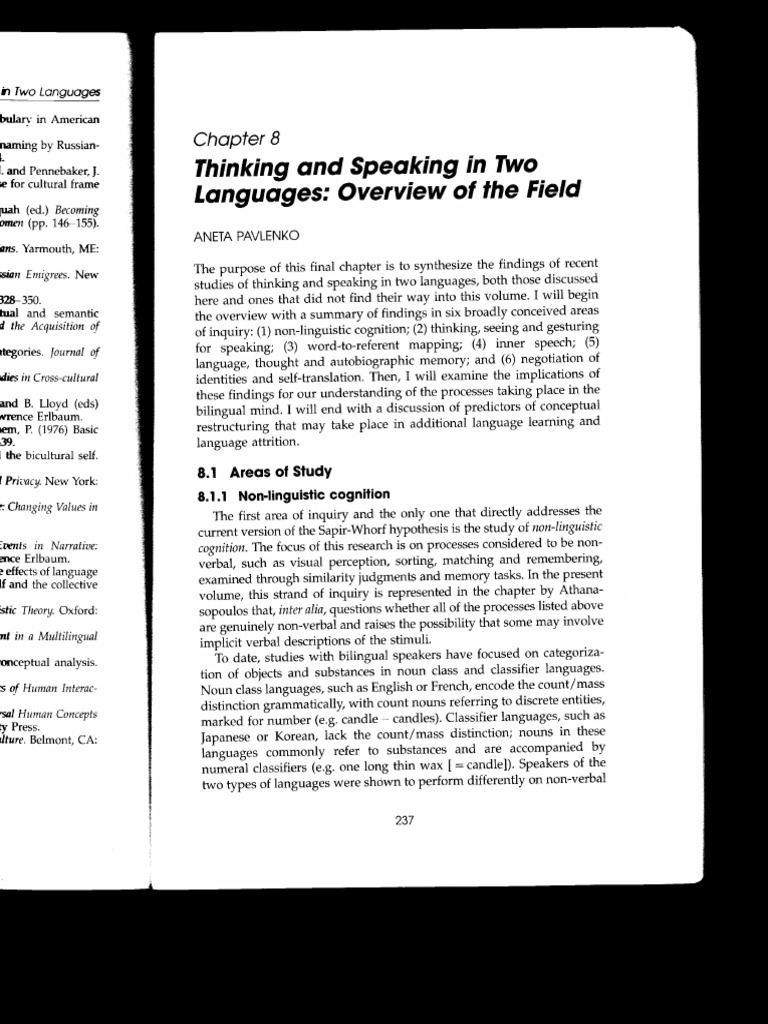 12 Pavlenko (2011) Thinking and Speaking in Two Languages | PDF | Second Language | First Language