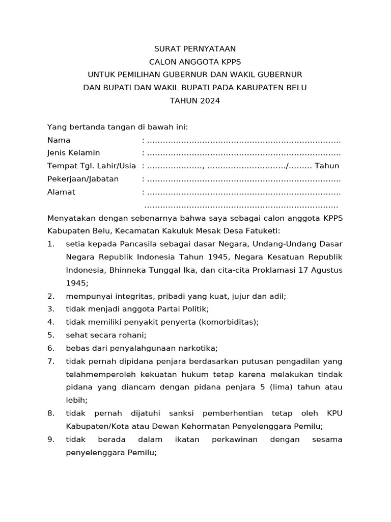 Surat Pernyataan KPPS | PDF | Politik