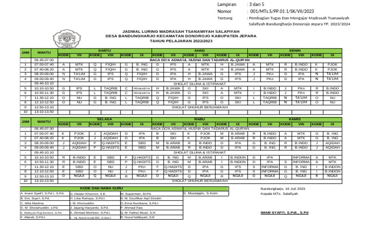 Jadwal 2023-2024 | PDF