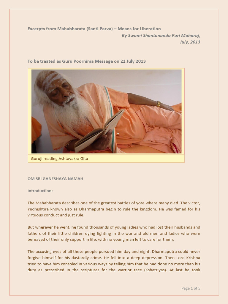 Liberation Insights from Mahabharata | PDF | Hindu Philosophy | Hindu Texts