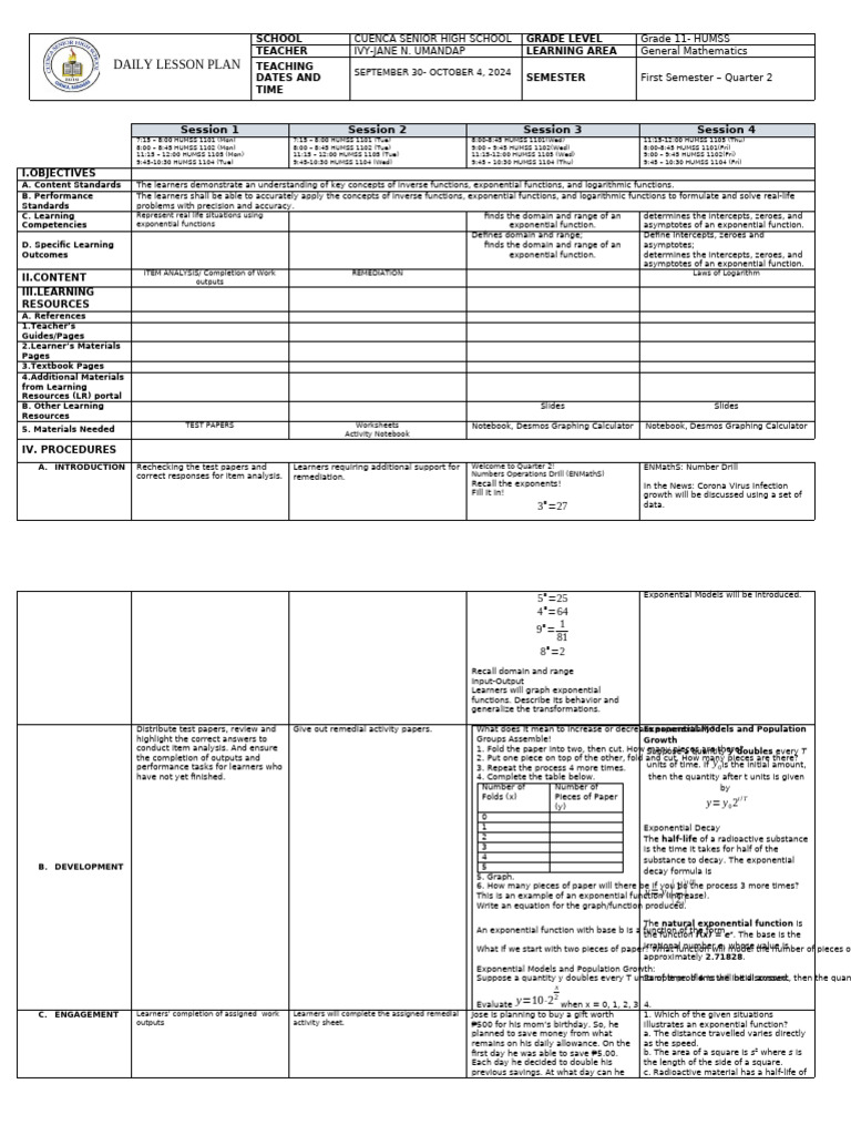 GM DLL Q2 Week 1 Exponential Intro | PDF | Function (Mathematics) | Exponential Function