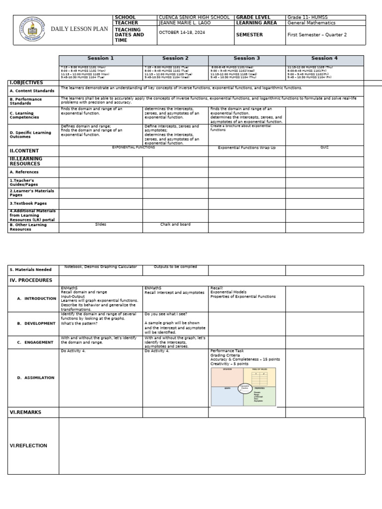 GM DLL Q2 Week 3 Exponential Functions | PDF | Function (Mathematics) | Exponential Function