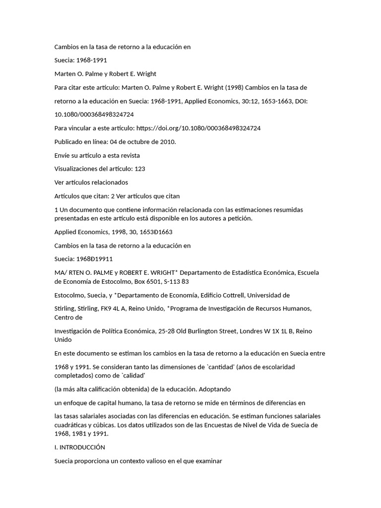 Cambios en La Tasa de Retorno A La Educación en Econo | PDF | Muestreo (Estadísticas ...