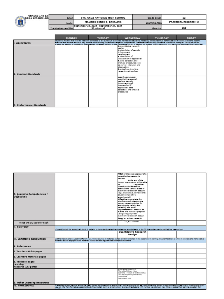 DLL DLP-TEMPLATEv2 SY2024 2025 | PDF | Learning | Social Work