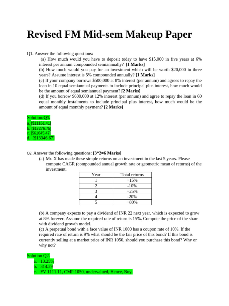 Makeup FM Solutions-1 | PDF | Interest | Beta (Finance)