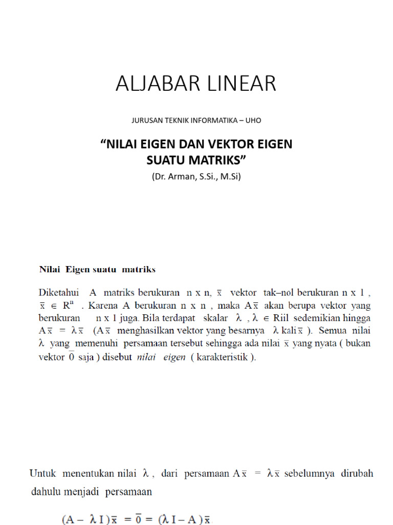 Materi Aljebra Linear - Nilai Eigen & Vektor Eigen | PDF
