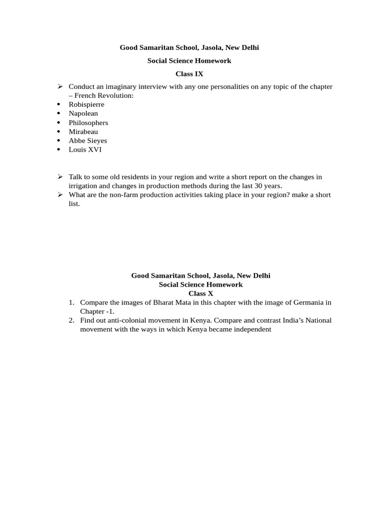 Social Science Holiday Homework | PDF