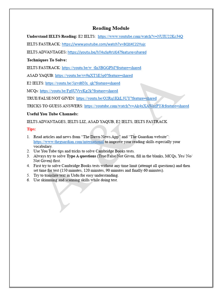 Useful Reading Tips Links | PDF
