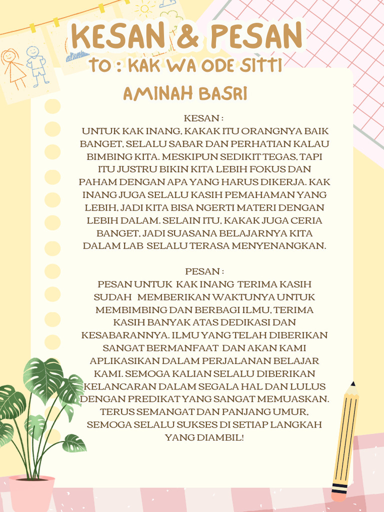 Kesan dan Pesan untuk Kakak Pembimbing | PDF