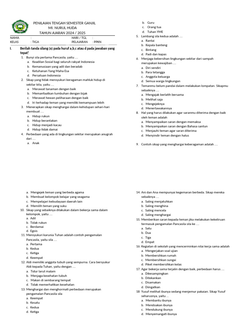 PENILAIAN TENGAH SEMESTER Ganjil 2020 | PDF