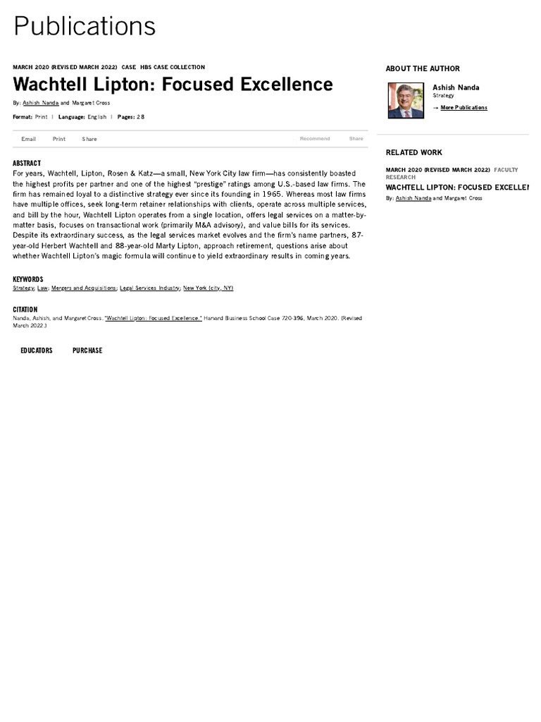 Wachtell Lipton - Focused Excellence - Case - Faculty & Research ...