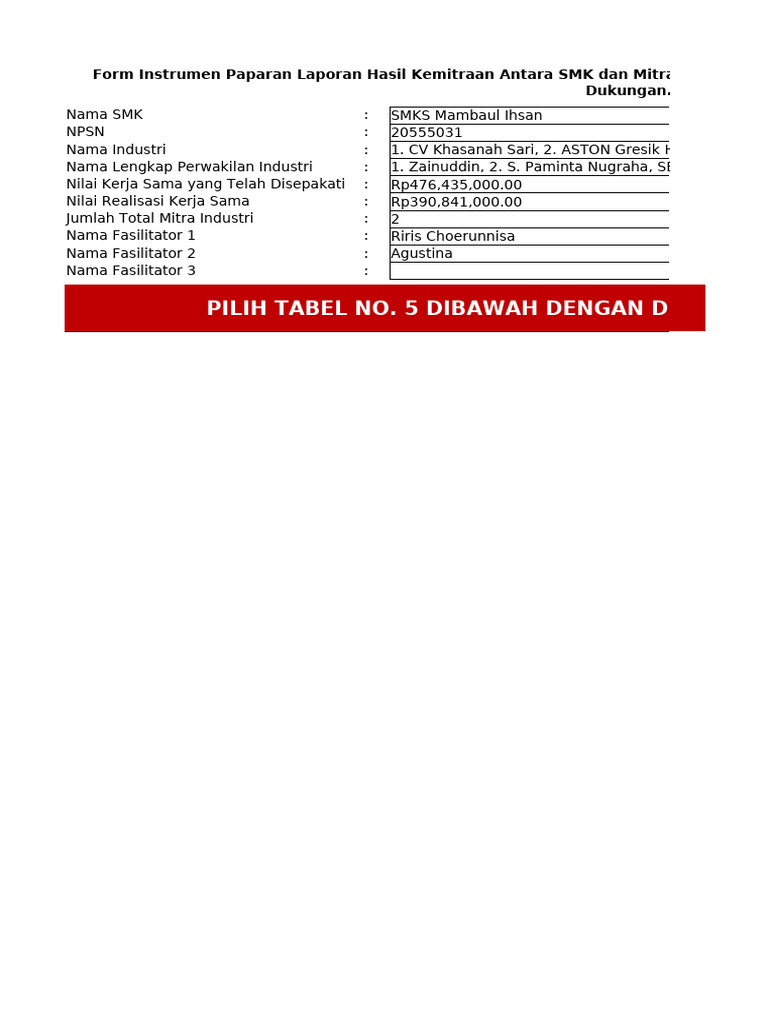 Form Instrumen Isian Sekolah - SMKS Mambaul Ihsan | PDF