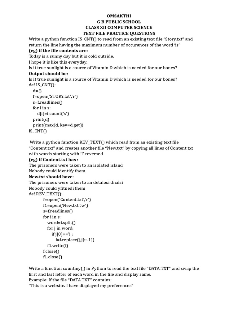 Text File Practice Questions | PDF | Text File | Computing Text File Practice Questions | PDF | Text File | Computing