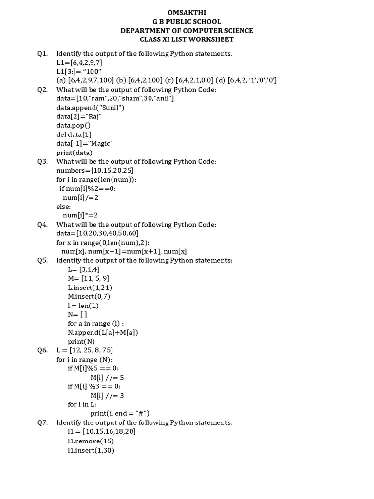 LIST WORKSHEET | PDF | Software Engineering | Computing