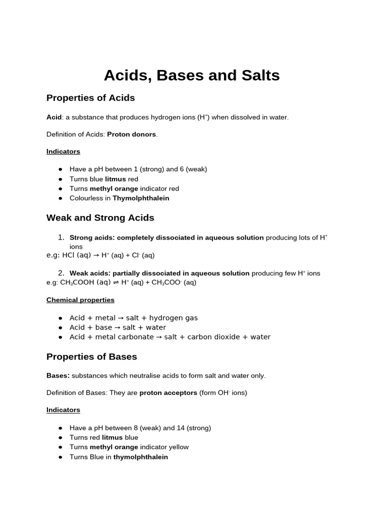 Acid, Base and salt | PDF | Salt (Chemistry) | Acid