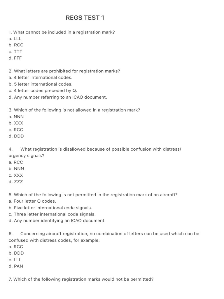 Aircraft Registration and ICAO Regulations Quiz | PDF | Aviation