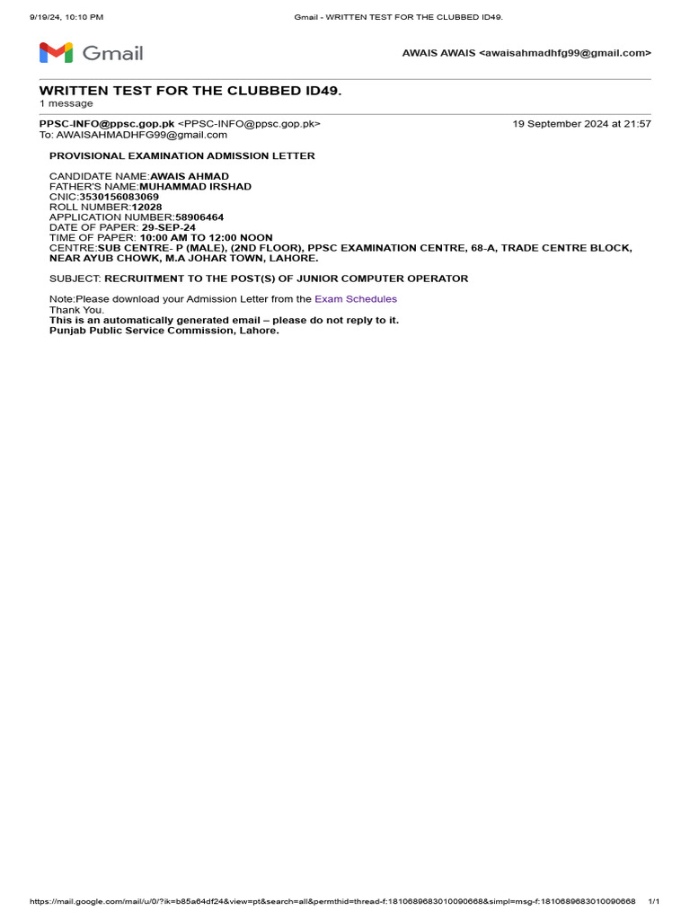 Gmail - WRITTEN TEST FOR THE CLUBBED ID49 | PDF