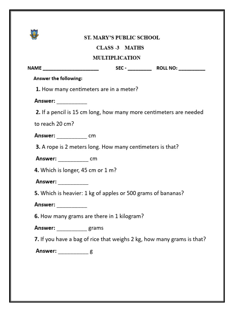 Class 3 Measurement | PDF