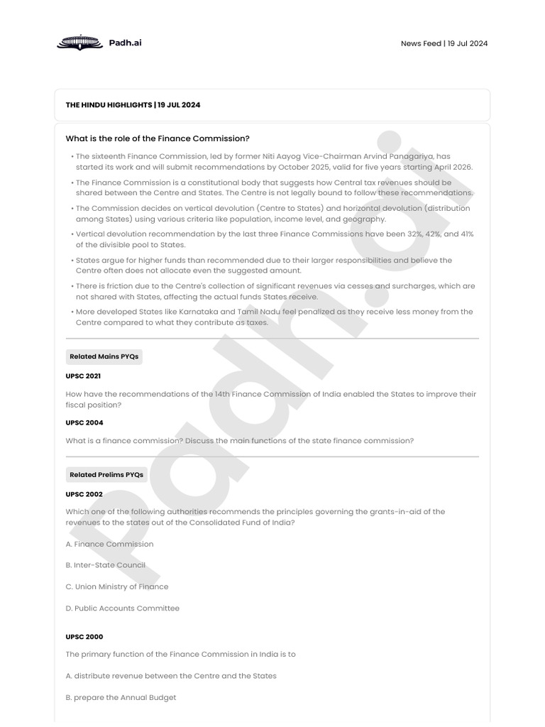 Role of The Finance Commission | PDF | Taxes | Income Tax