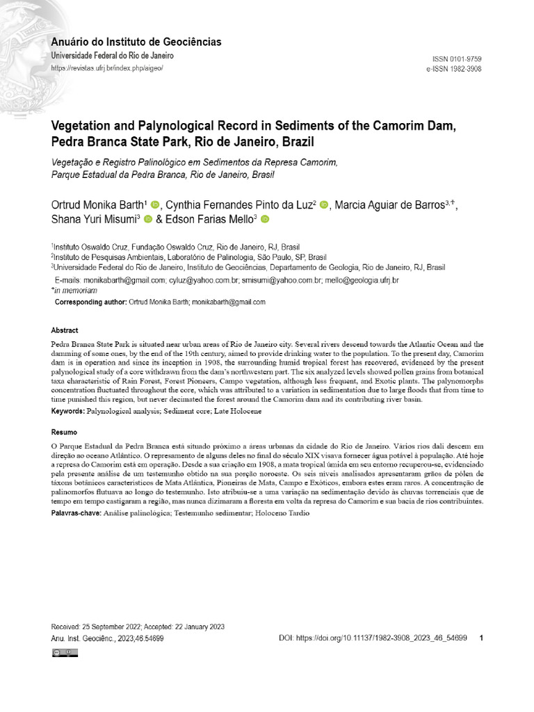 Vegetation and Palynological Record in Sediments of The Camorim Dam, Pedra Branca State Park ...
