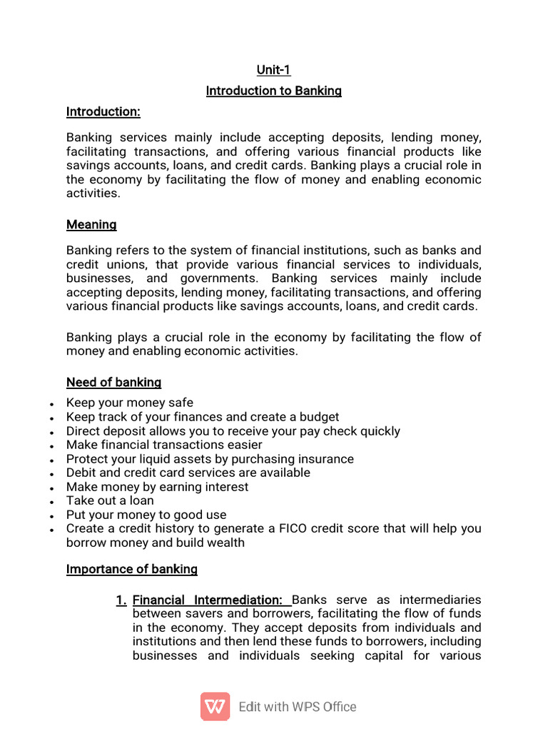 Unit-1 Introduction To Banking | PDF | Loans | Banks