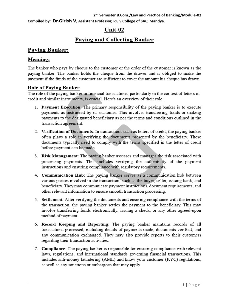 Lbp Unit 02 Pdf Negotiable Instrument Banks