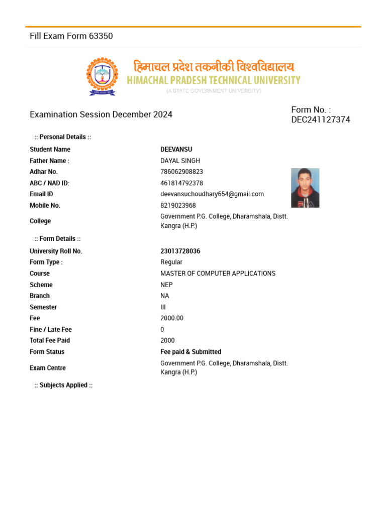 Himachal Pradesh Technical University (HPTU) | PDF | Computing