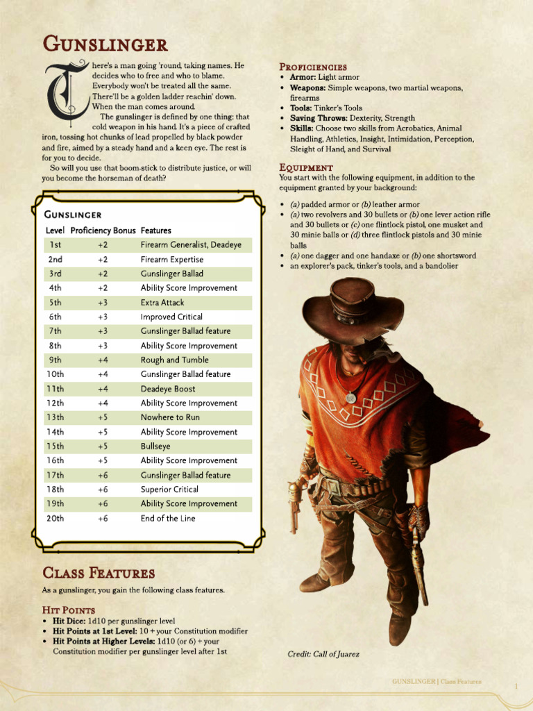 Gunslinger Class | PDF