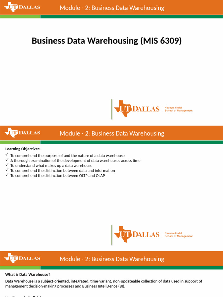 Module - 2 Business Data Warehousing | PDF | Data Warehouse | Information Technology