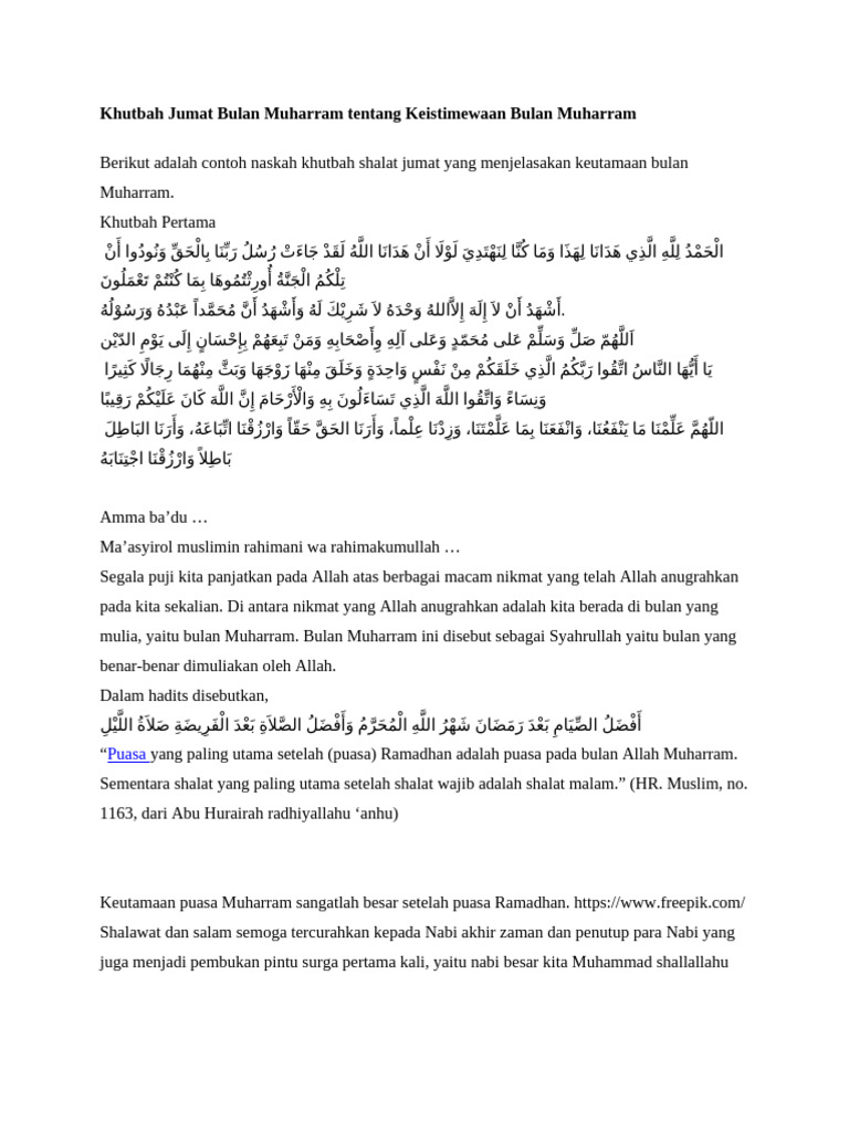 Khutbah Jumat Bulan Muharram Tentang Keistimewaan Bulan Muharram | PDF