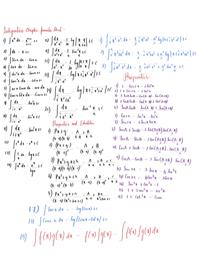 Maths Integral Formula Sheet # | PDF