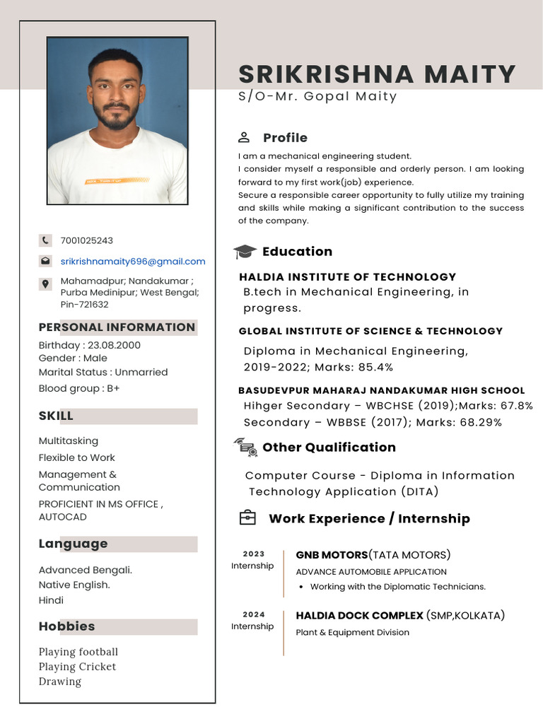 Mechanical Engineering Student Profile | PDF | Technology & Engineering