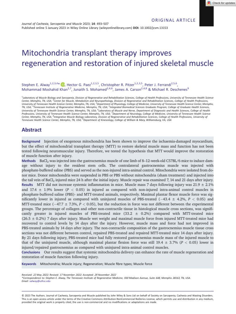 J Cachexia Sarcopenia Muscle - 2023 - Alway - Mitochondria Transplant ...