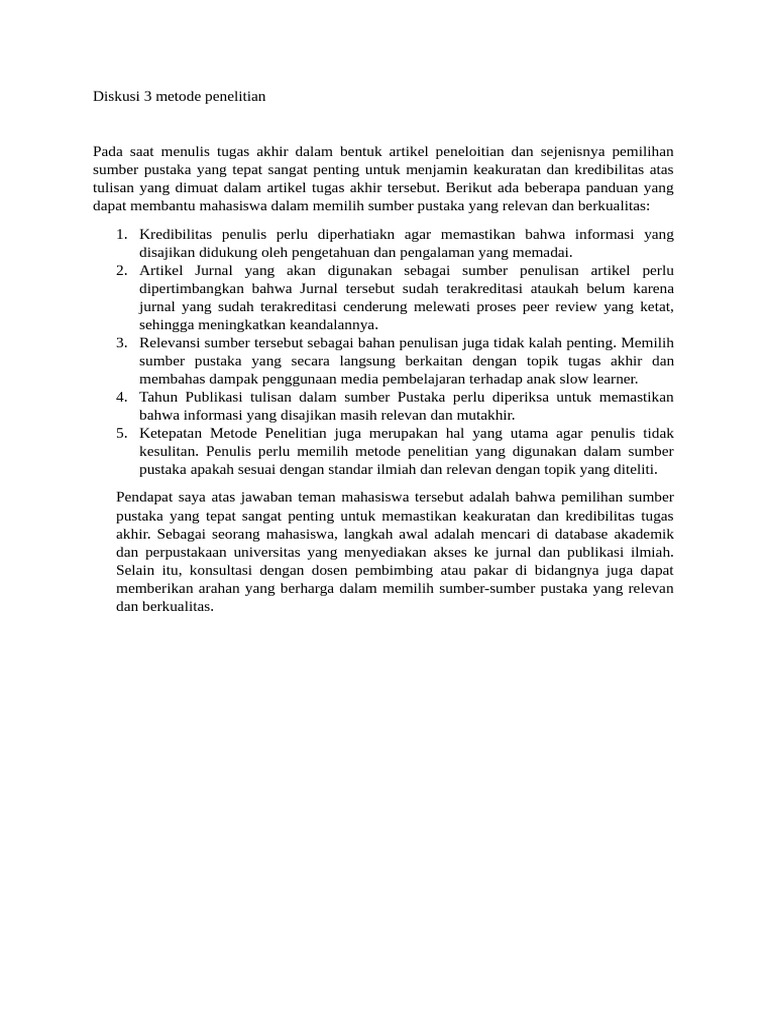 Diskusi 3 Metode Penelitian | PDF | Karier & Perkembangan | Seni
