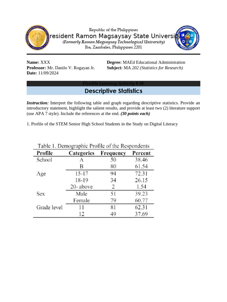 MA 202 FLA 8 Descriptive Statistics | PDF