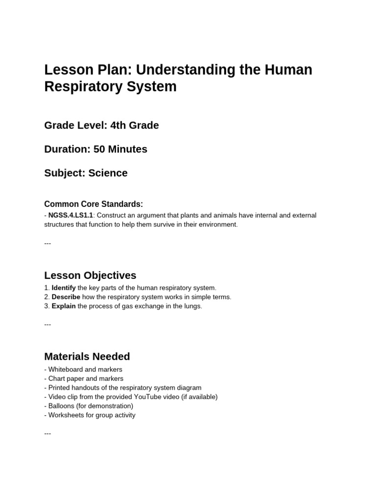 Lesson Plan - Understanding The Human Respiratory System | PDF ...