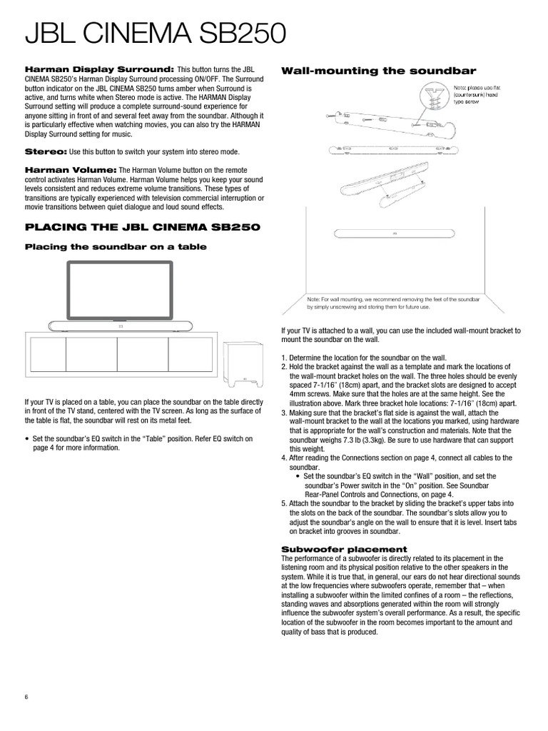 JBL Cinema SB250 Setup and Features | PDF | Equalization (Audio ...