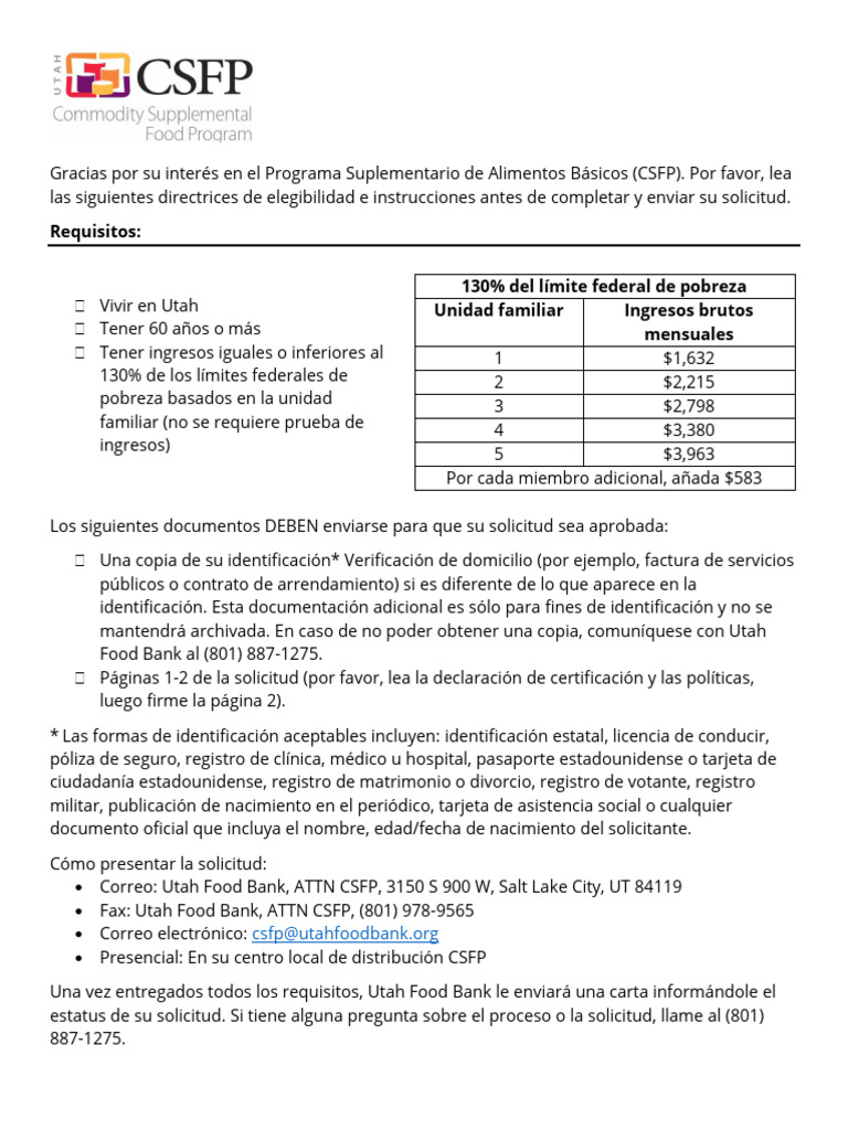 CSFP App Oct Version Spanish | PDF | Raza y etnicidad en el censo de ...