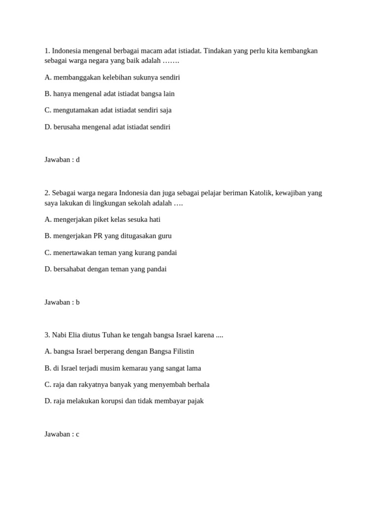 Soal Agama Kelas 6 2024 | PDF