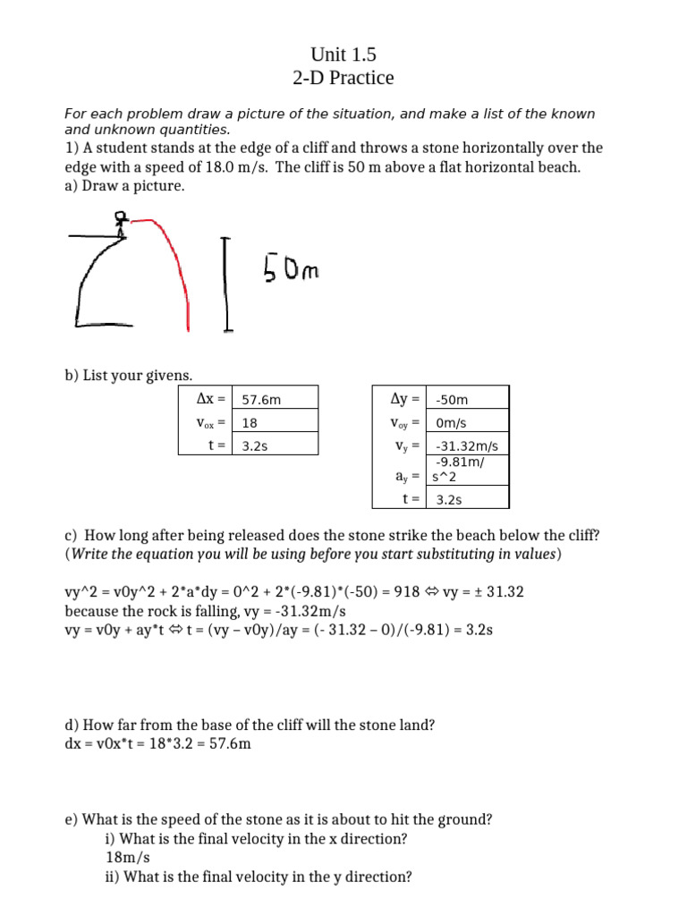 Unit 1 5 Projectile Practice Pdf Mechanical Engineering Dynamics