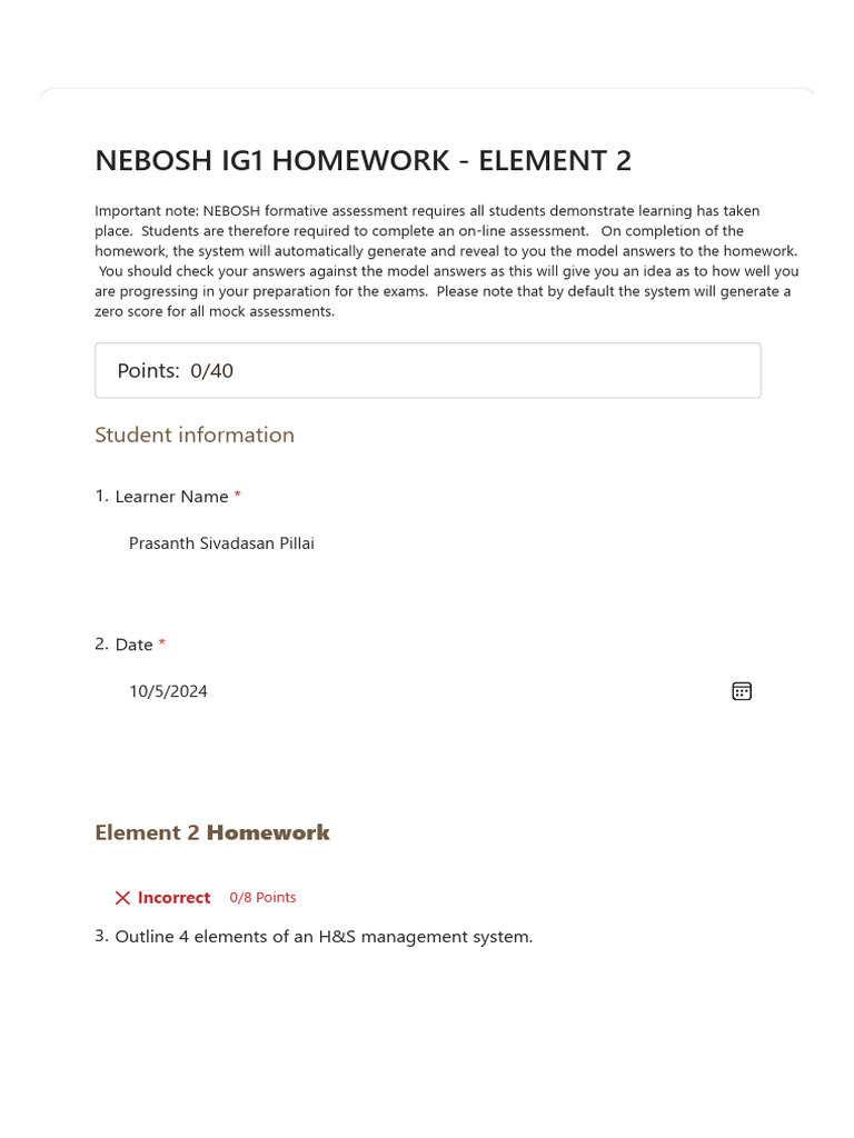 Nebosh Ig1 Homework - Element 2 | PDF | Audit | Policy