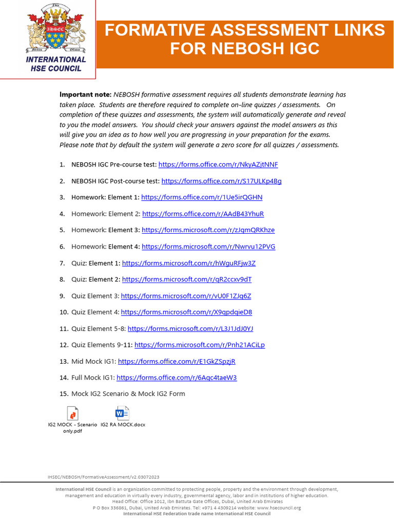 NEBOSH IGC Formative Assessment Links | PDF | Computers