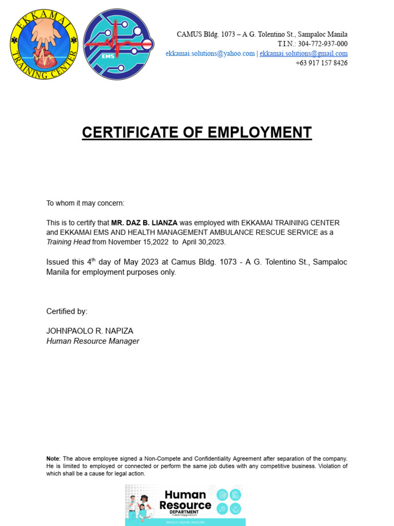 Certificate of Employment | PDF
