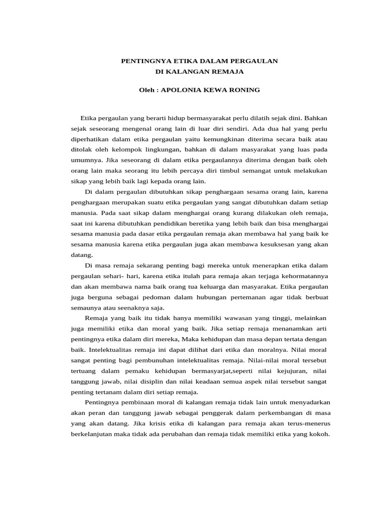 Pentingnya Etika Dalam Pergaulan Di Kalangan Remaja | PDF | Karier ...